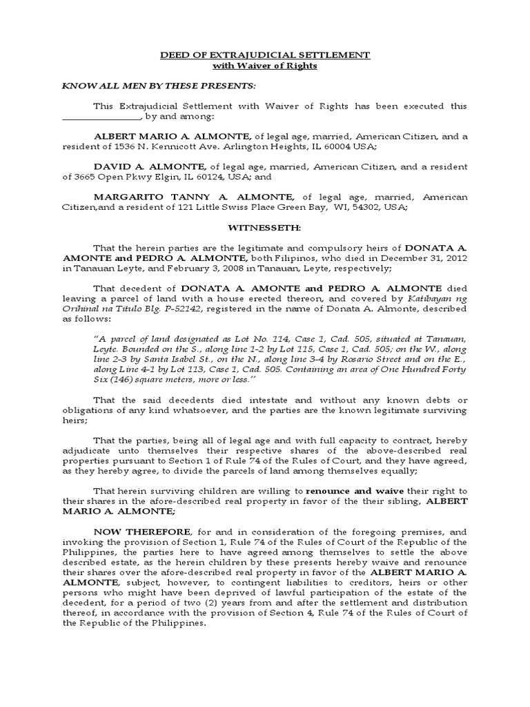 EJS With Waiver of Rights | PDF | Property Law | Civil Law (Common Law)