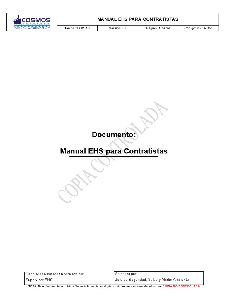 PS09-D53.Manual EHS para Contratistas | PDF | Residuos | Valores