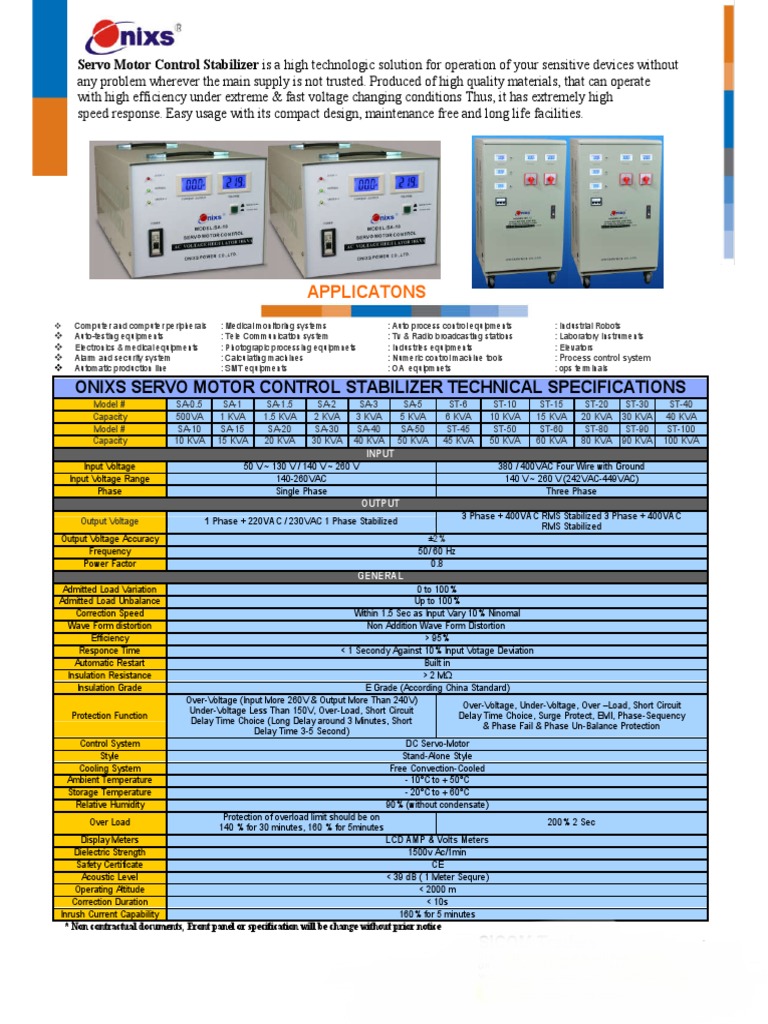 Onixs Servo Motor Stabilizer Control - SA-0.5-ST100 | PDF | Root Mean ...