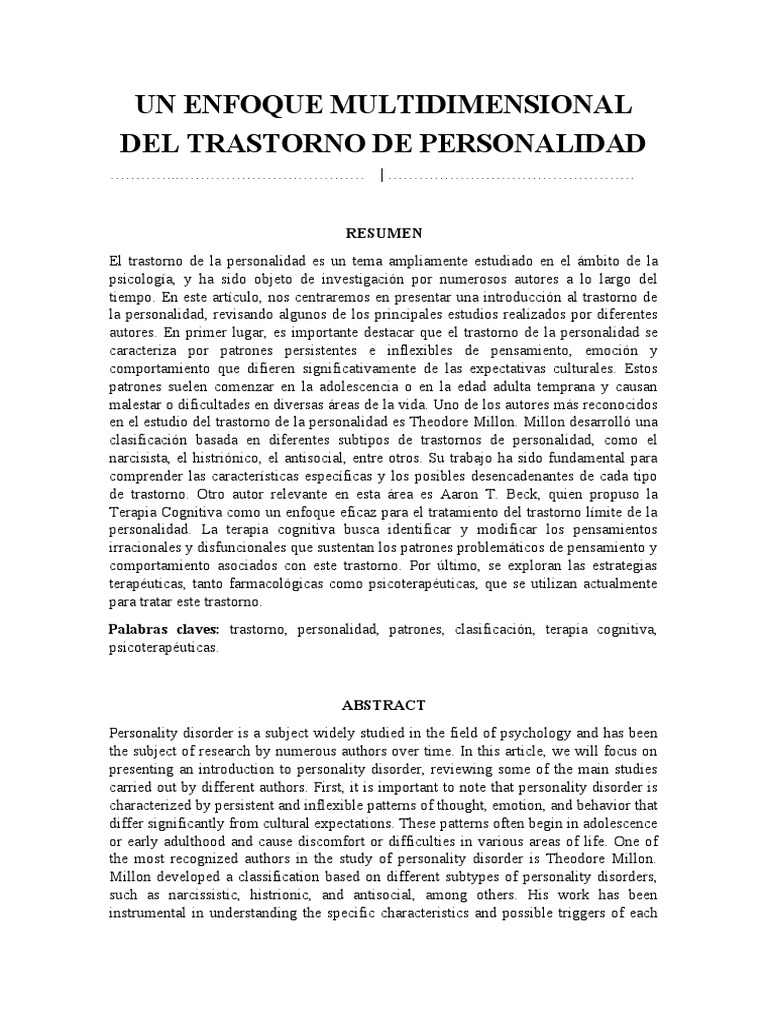 Un Enfoque Multidimensional Del Trastorno de Personalidad | PDF | Trastorno mental | Desorden de ...