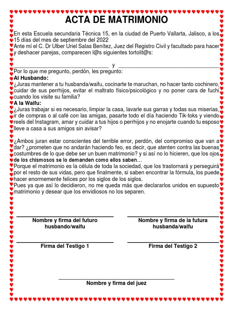 Acta Matrimonio Kermes Chistosa 2022 | PDF