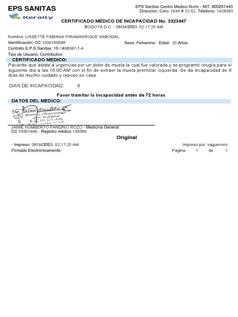 Incapacidad Sanitas | PDF