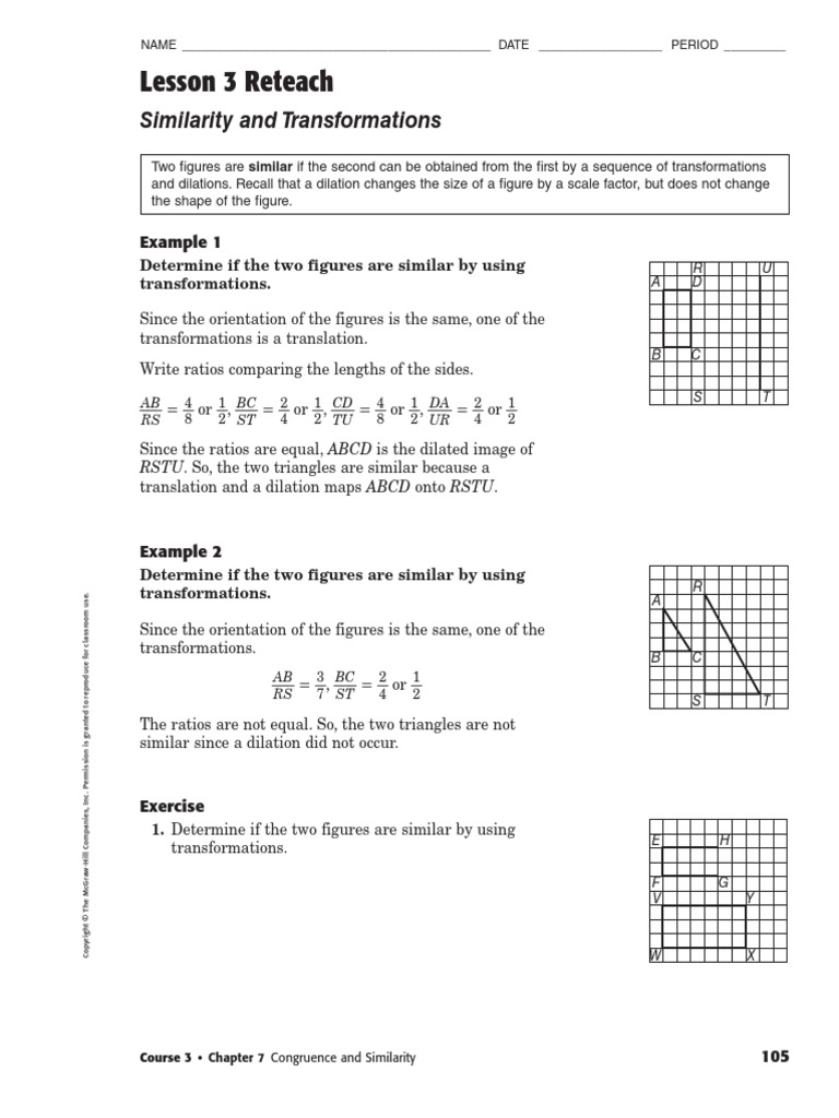 Lesson 3 Reteach: Similarity and Transformations | PDF | Geometry ...