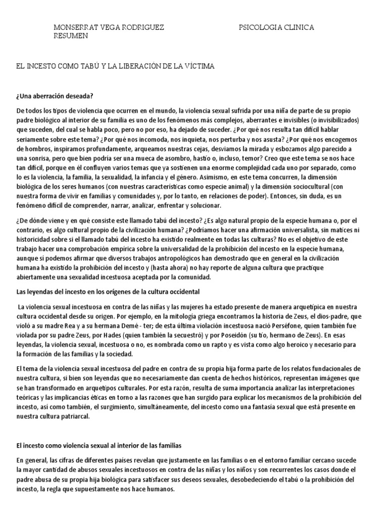 RESUMEN. El incesto como tabú MVR | PDF | Incesto | Violación