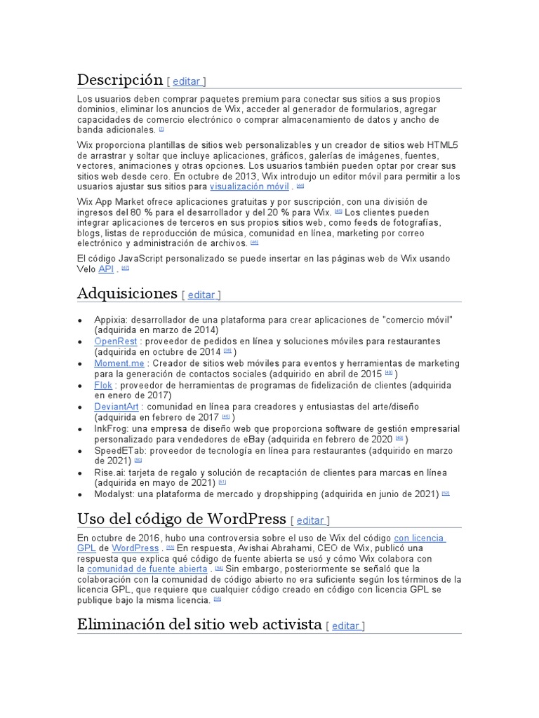 Descripción de Wix | PDF | Software de la aplicacion | Sitios web