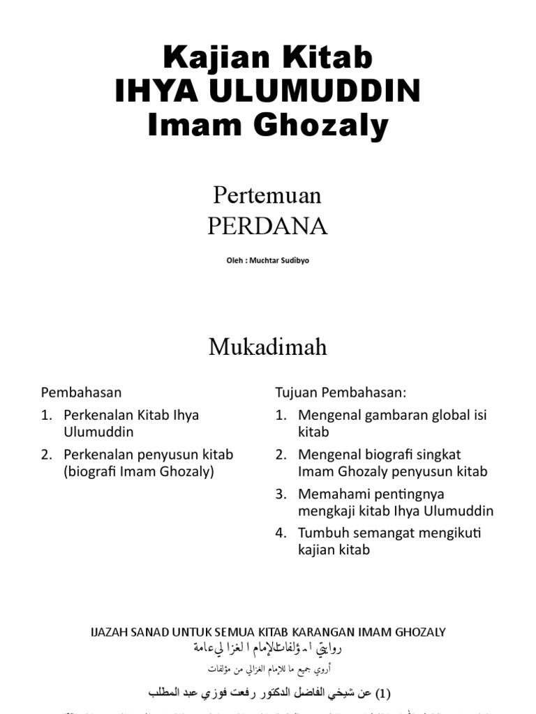 Kajian Kitab Ihya Ulumuddin 1 | PDF