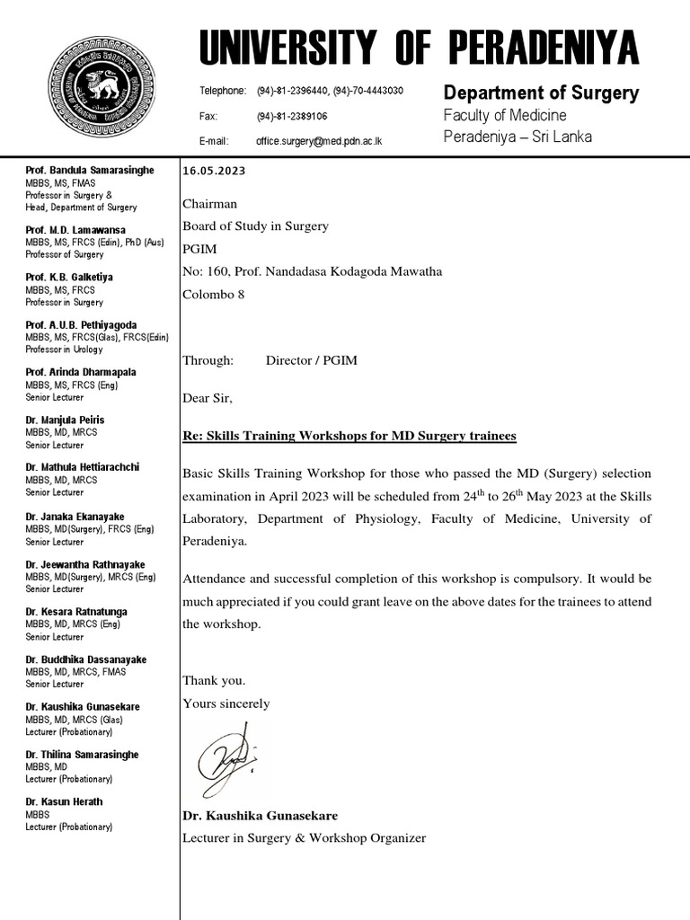 Skills Training Workshop For Md Surgery Trainees Pdf Doctor Of