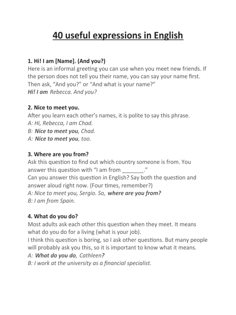 40 Useful Expressions in English | PDF | Language Mechanics | Human ...