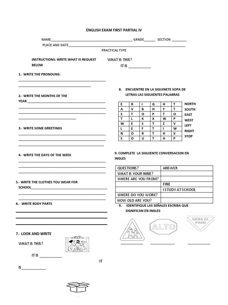 English Exam First Partial Iv | PDF