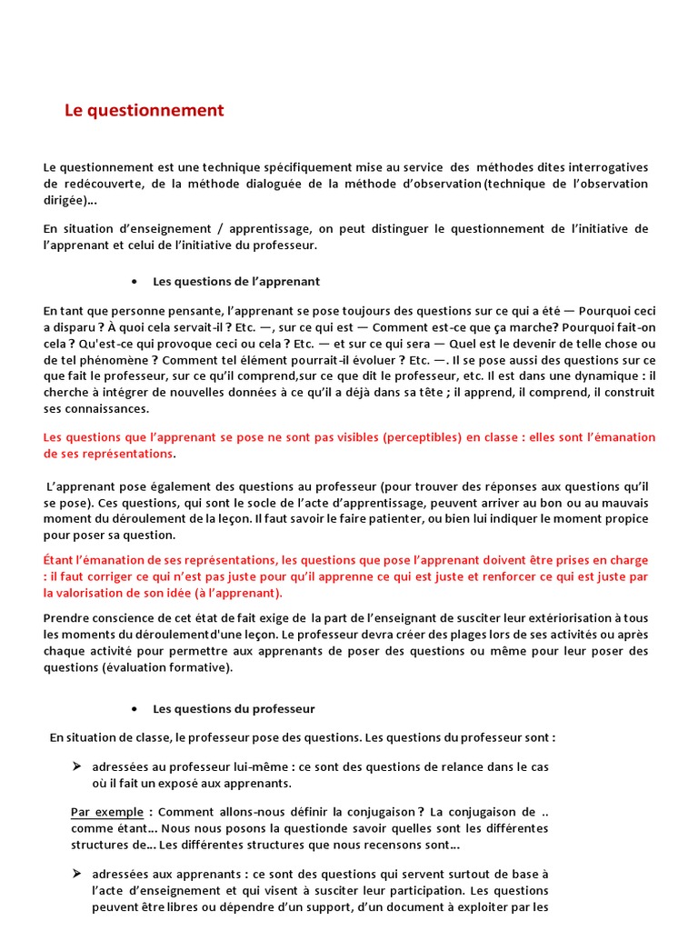 Types Et Procédés Des Questions | PDF | Apprentissage | Cognition
