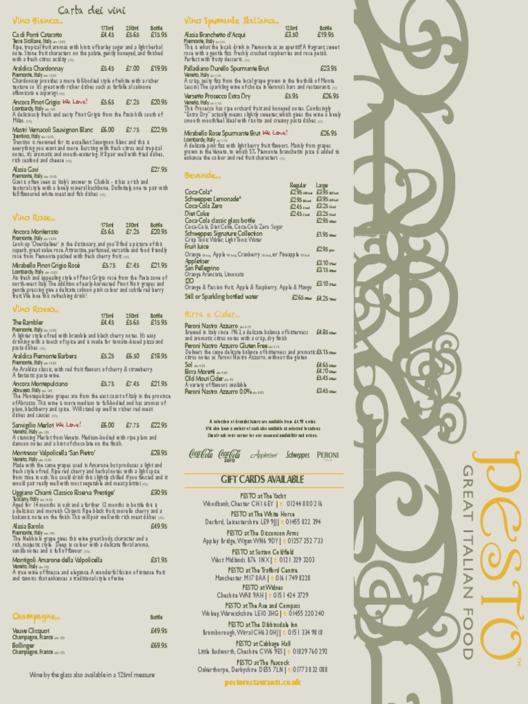 Pesto Restaurant Menu Overview | PDF | Pesto | Foods