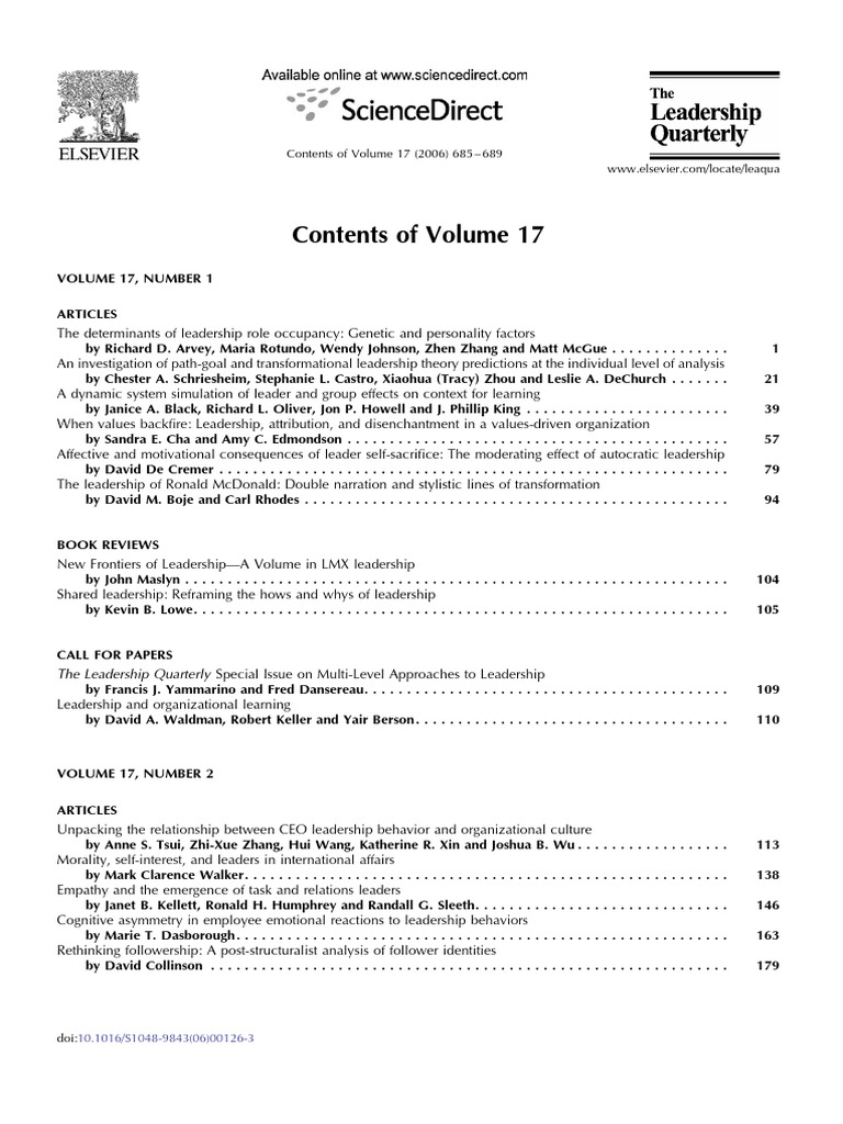 Contents of Volume 17 2006 The Leadership Quarterly | PDF | Leadership ...