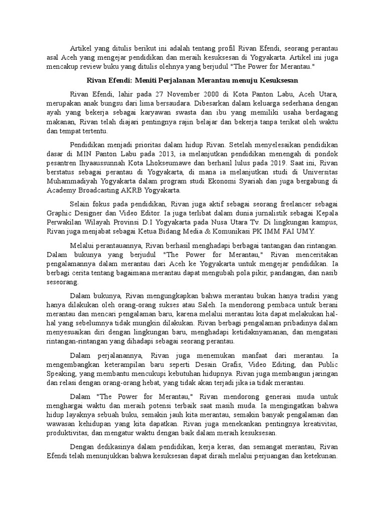 Rivan Efendi: Kisah Sukses Merantau | PDF