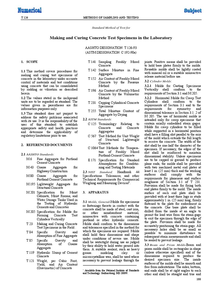 Making and Curing Concrete Test Specimens in The Laboratory: Standard ...