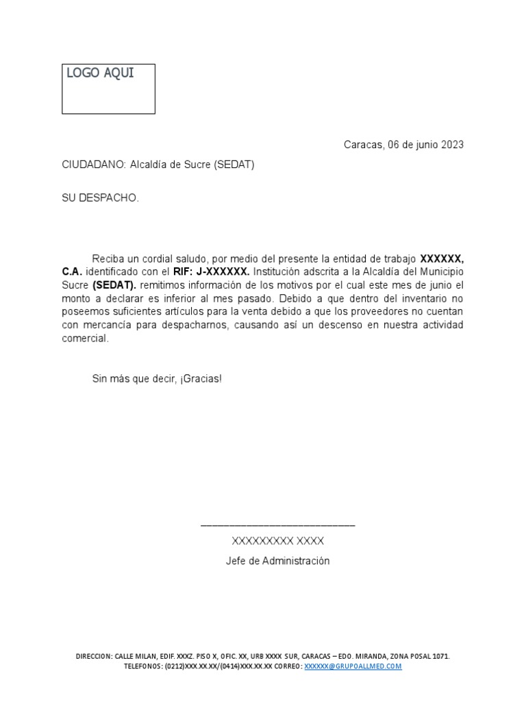 Carta Explicativa Sedat MODELO | PDF | Negocios