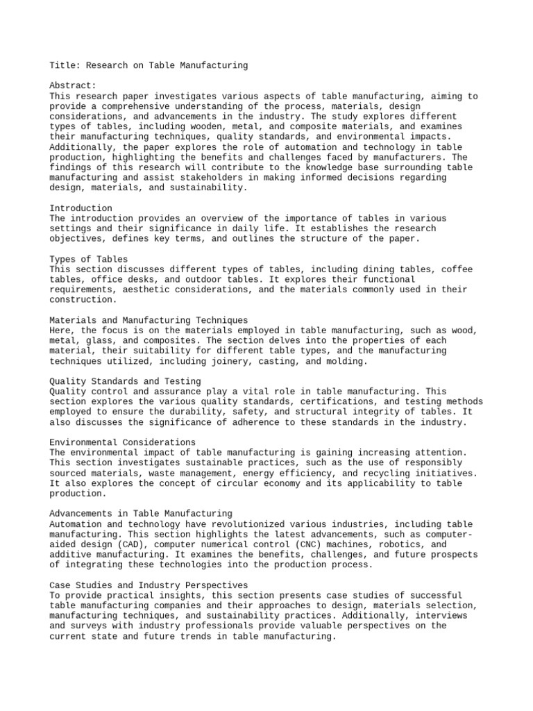 Research On Table Manufacturing | PDF | Sustainability | Automation