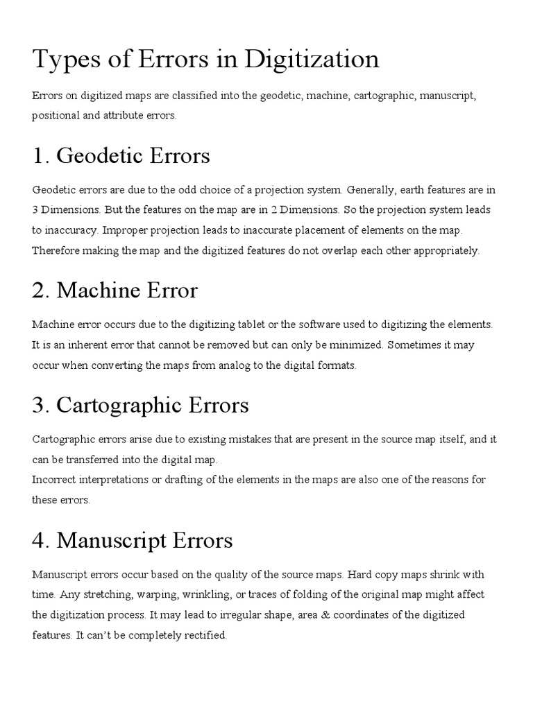 Types of Errors in Digitization | PDF | Image Scanner | Geographic Information System
