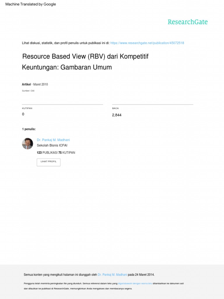 Kristisi Resource - Based - View - RBV - of - Competitive - A | PDF ...