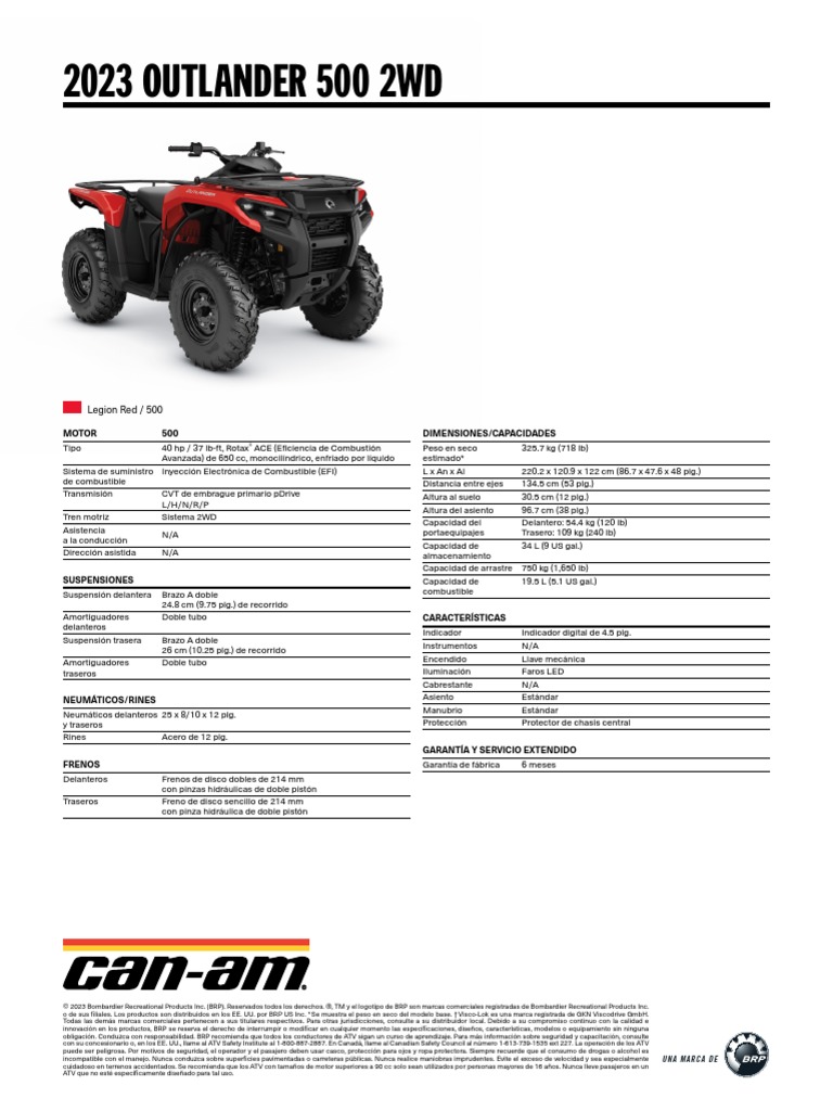 ORV ATV MY23 5 SPEC Can Am OUT 500 2WD SPLATAM HR2 | PDF | Industria ...