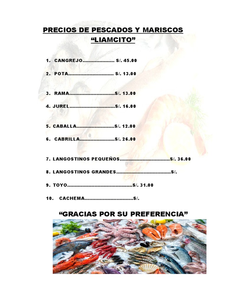 Precios de Pescados y Mariscos | PDF | Hogar, jardinería y bricolaje ...