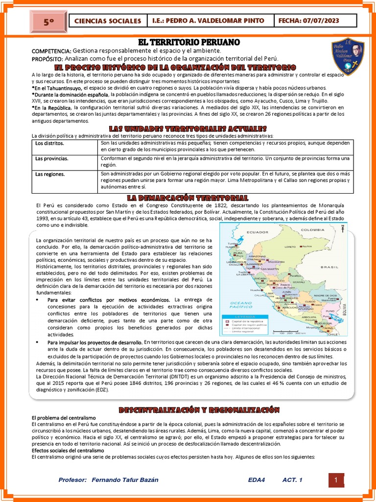 5° CCSS ACT. 1 EDA 4 PAVP Prof. Tafur | PDF | Gobierno