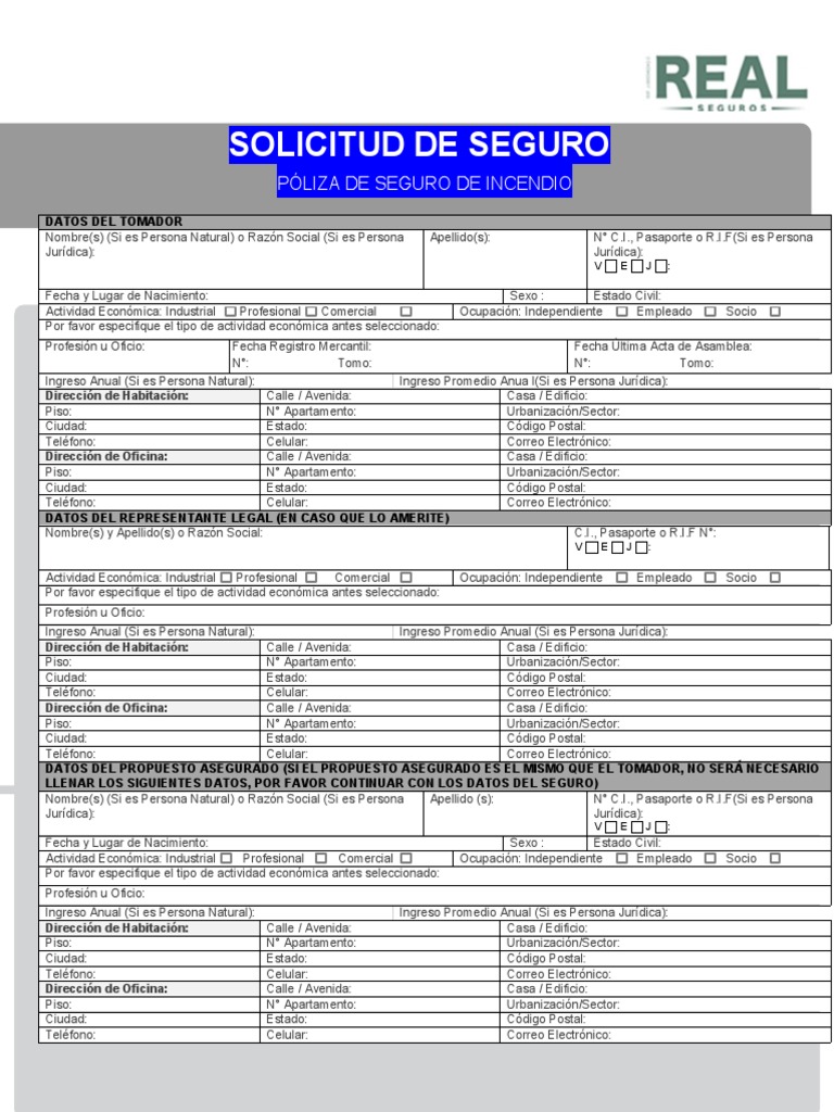 INCENDIO-Planilla de Solicitud de Seguro | PDF | Seguro