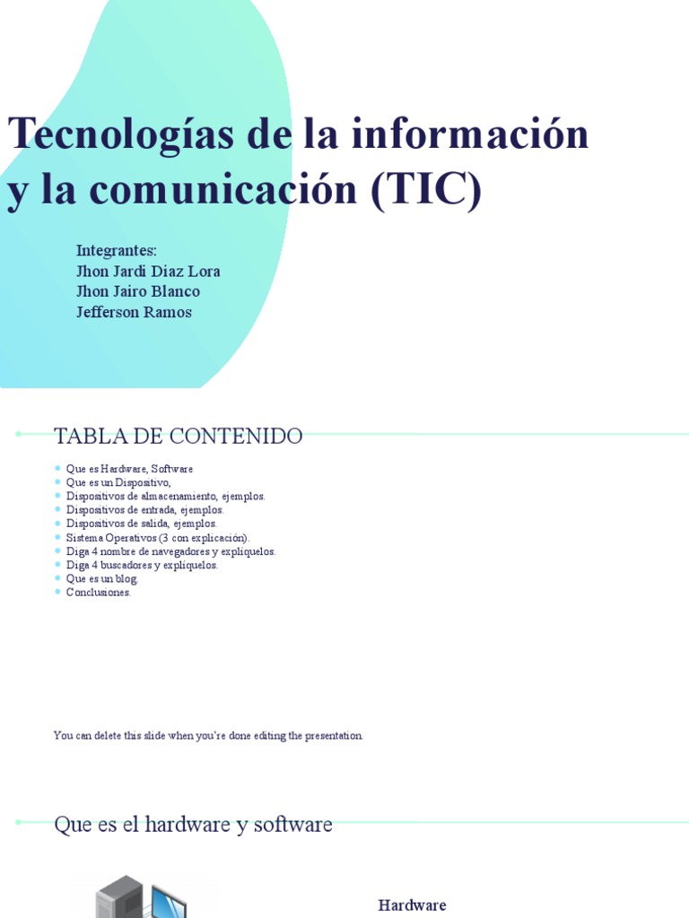 Presentacion TIC | PDF | Hardware de la computadora | Periférico