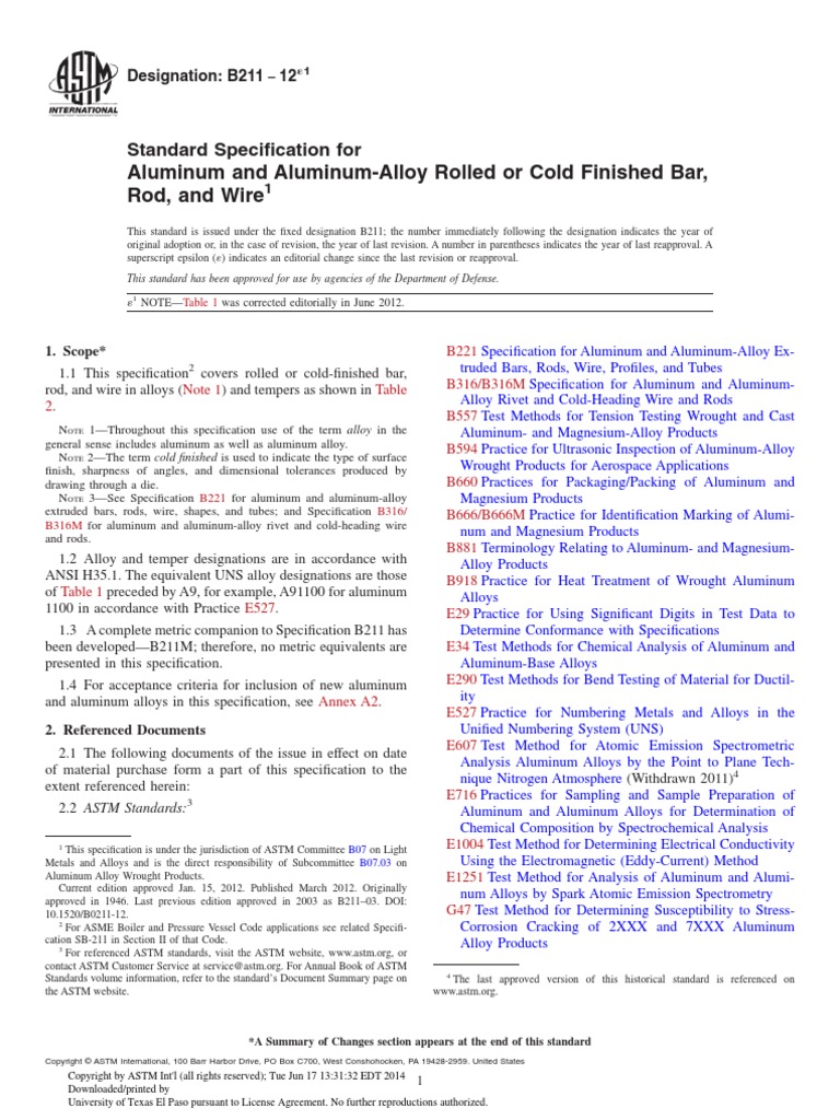 Astm B211 | PDF | Heat Treating | Materials Science