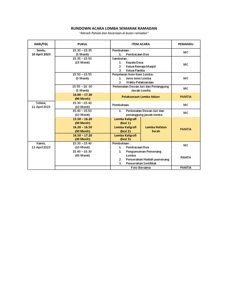 Rundown Acara Lomba Ramadan | PDF Rundown Acara Lomba Ramadan | PDF