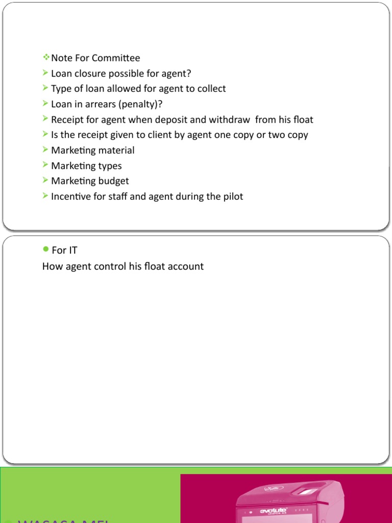 Agent Bank Presentation Pilot | PDF | Money Laundering | Microfinance