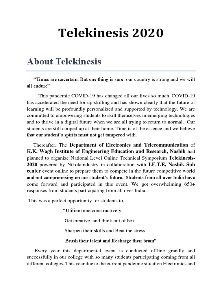 Telekinesis 2020 Report | PDF