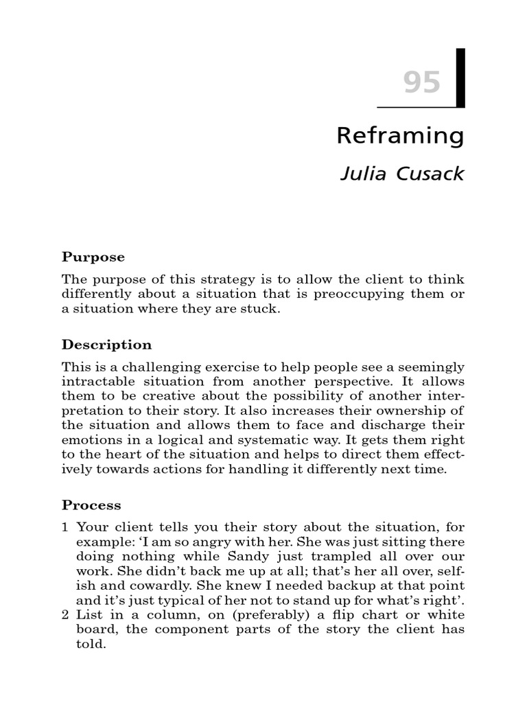 Reframing | PDF | Psychology | Psychological Concepts