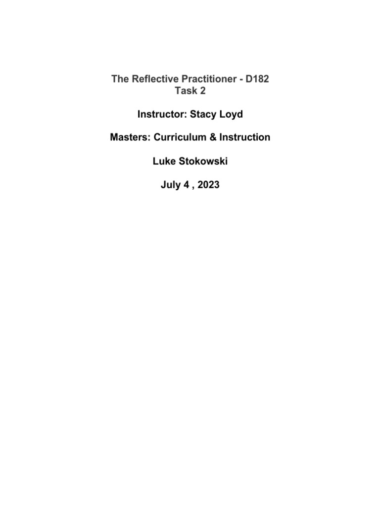 The Reflective Practitioner Task 2 Pdf Goal Mindset