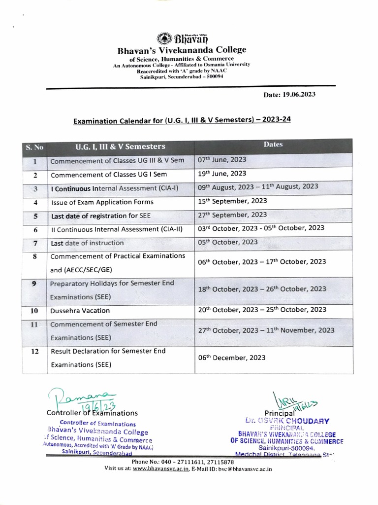 Examination Calendar 2023-24 | PDF | Academic Term | Academia