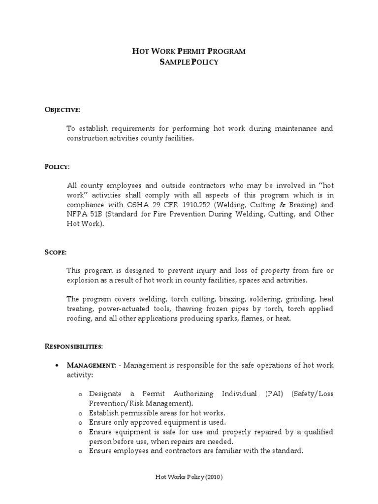 Hot Work Policy 2010 | PDF | Fires | Fire Safety
