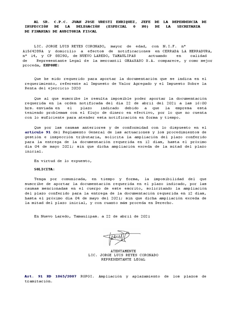 Solicitud De Prorroga Pdf