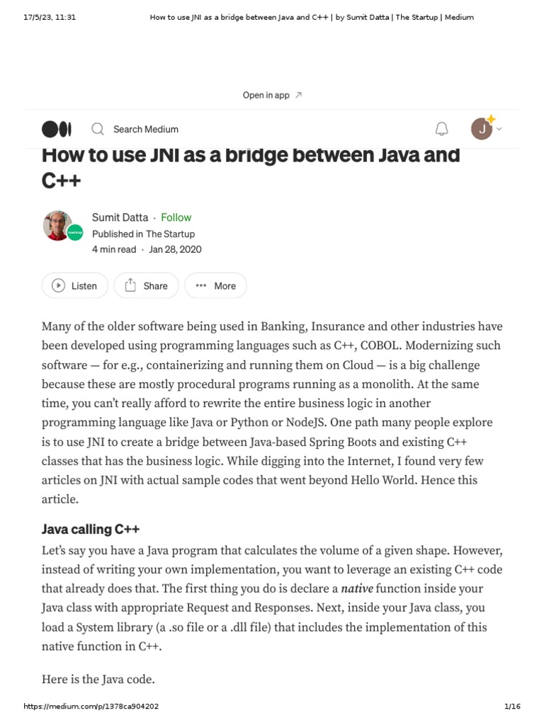 How To Use JNI As A Bridge Between Java and C++ - by Sumit Datta - The ... How To Use JNI As A Bridge Between Java and C++ - by Sumit Datta - The ...
