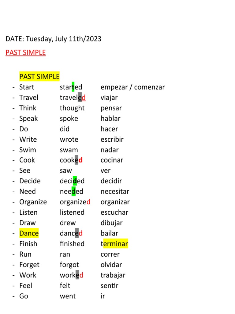 Past Simple Verb Conjugation Guide | PDF
