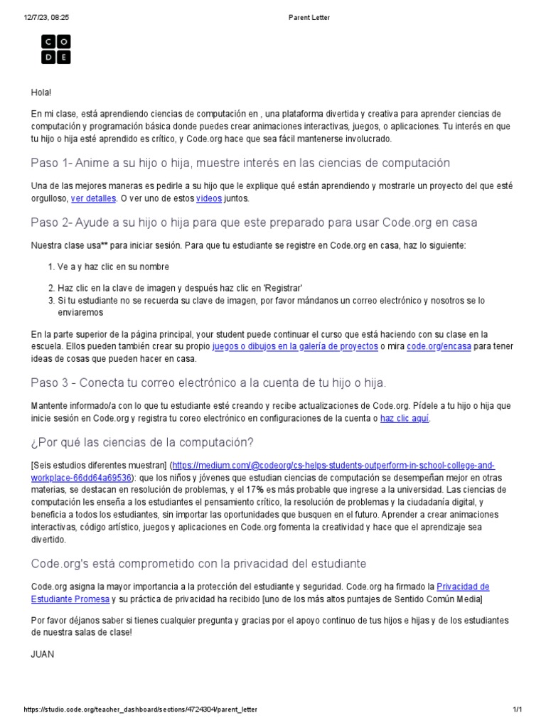 Carta A Padres 1ero | PDF | Informática