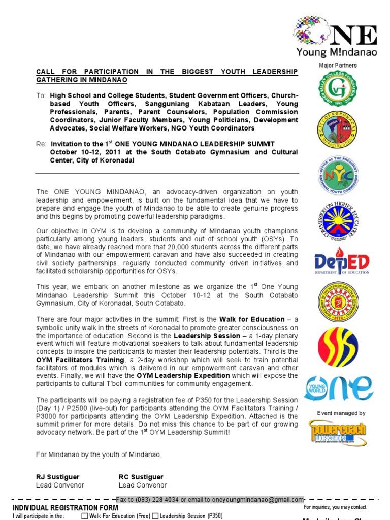 Invitation - 1st OYM Leadership Summit at Koronadal City This Oct 10 ...