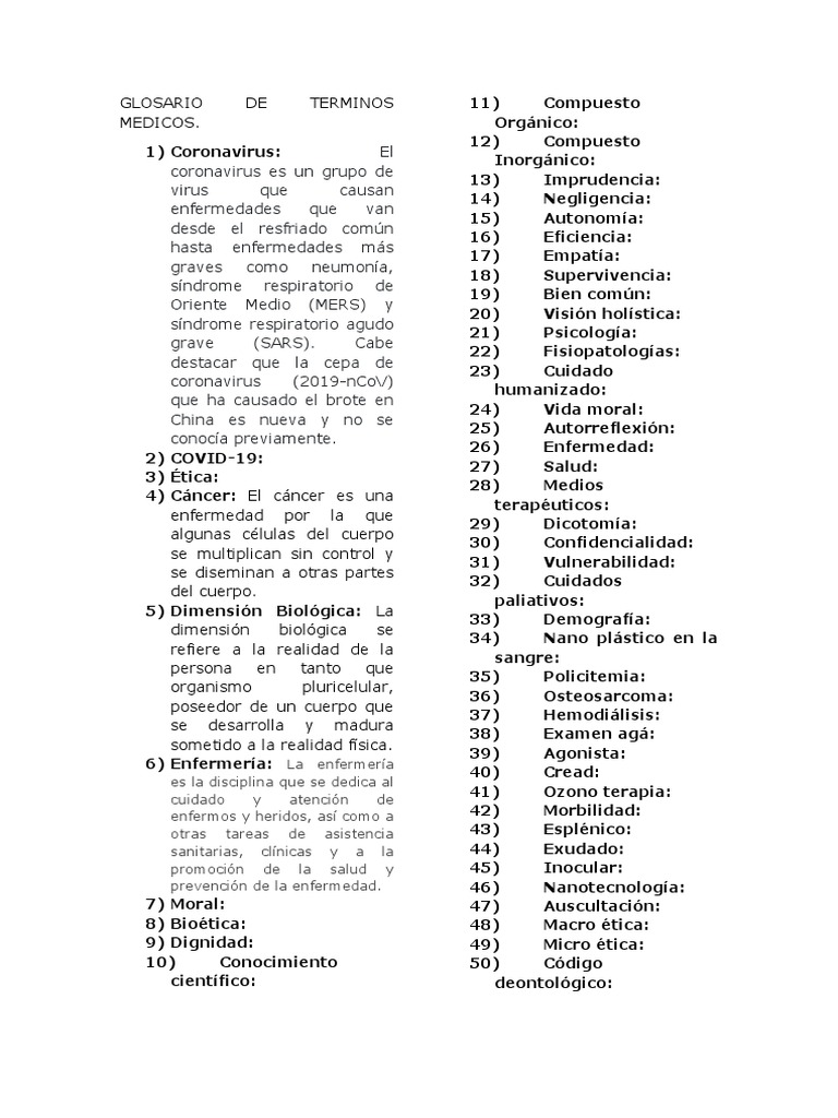 Glosario de Terminos Medicos | PDF | Especialidades Medicas | Medicina
