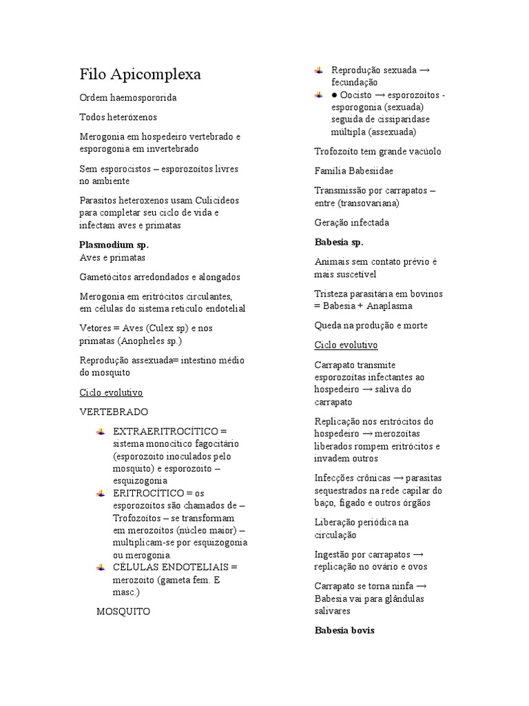Filo Apicomplexa | PDF | Microbiologia | Biologia