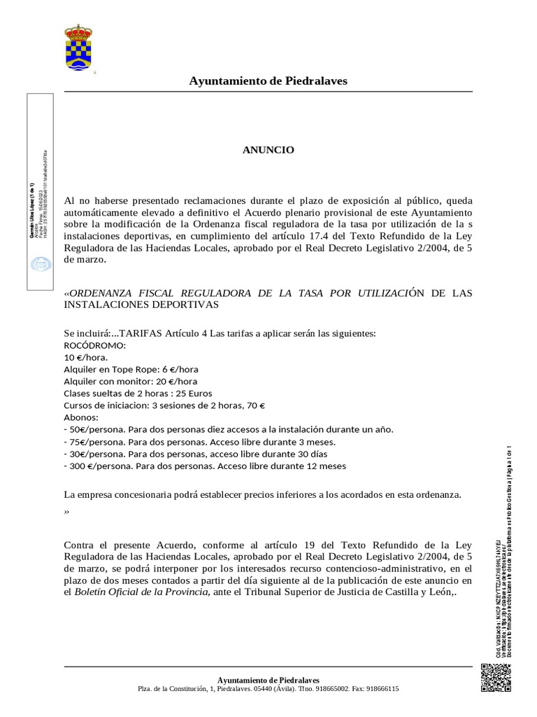 Publicación - No Hay Alegaciones - Anuncio de Aprobación Definitiva en El BOP | PDF | Gobierno ...