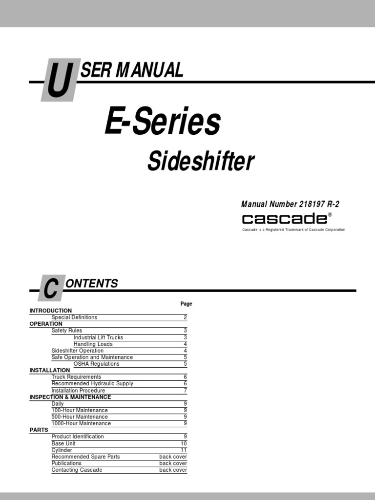 Cascades 60E Sideshifter Manual | PDF | Truck | Forklift