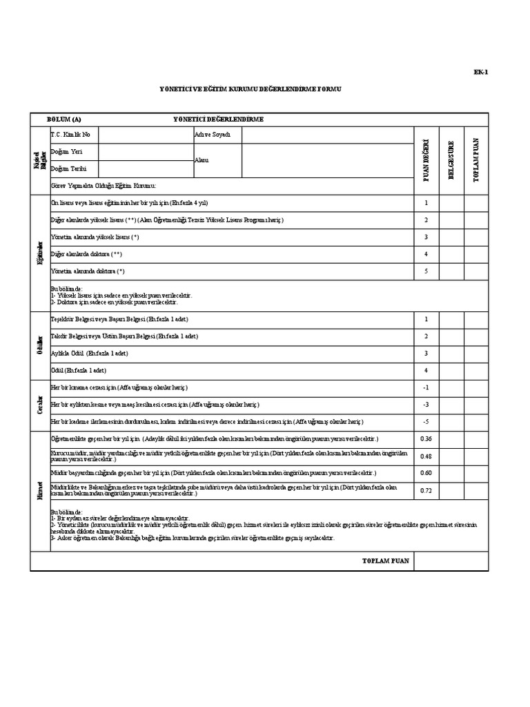 Ek 1 Degerlendirme Formu | PDF