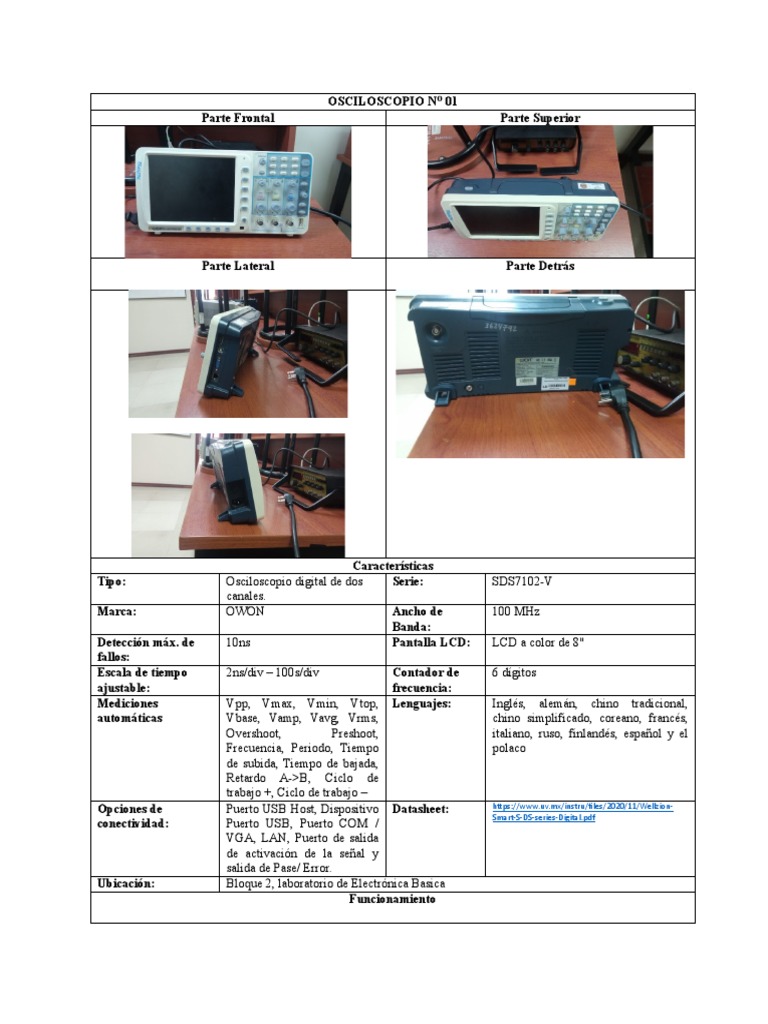 FICHA Osciloscopio N°1 Lab Electr. Basica OWON Smart | Descargar gratis PDF | USB | Hardware de ...