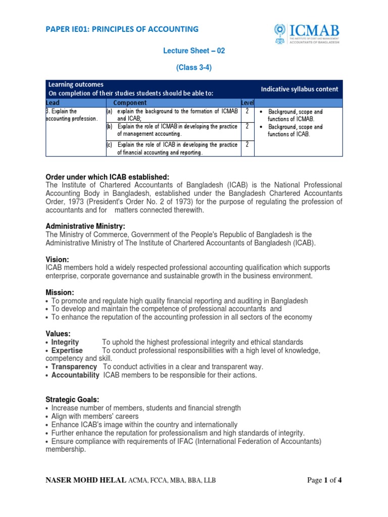 IE01-PAC Lecture Sheet 02 (Class 3-4) | PDF | Accounting | Accountant