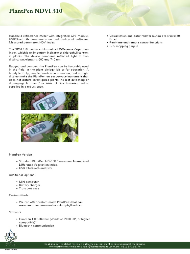 PlantPen NDVI 310: Handheld Meter | PDF | Infrared | Bluetooth
