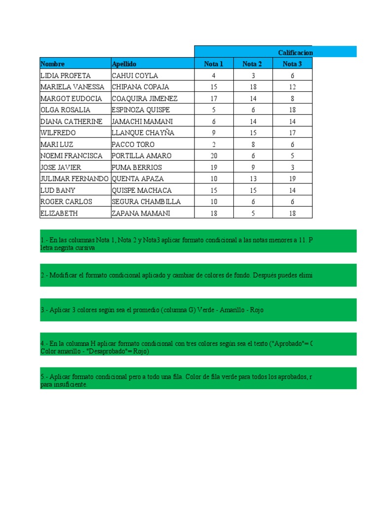 Formato Condicional Ejercicios | PDF