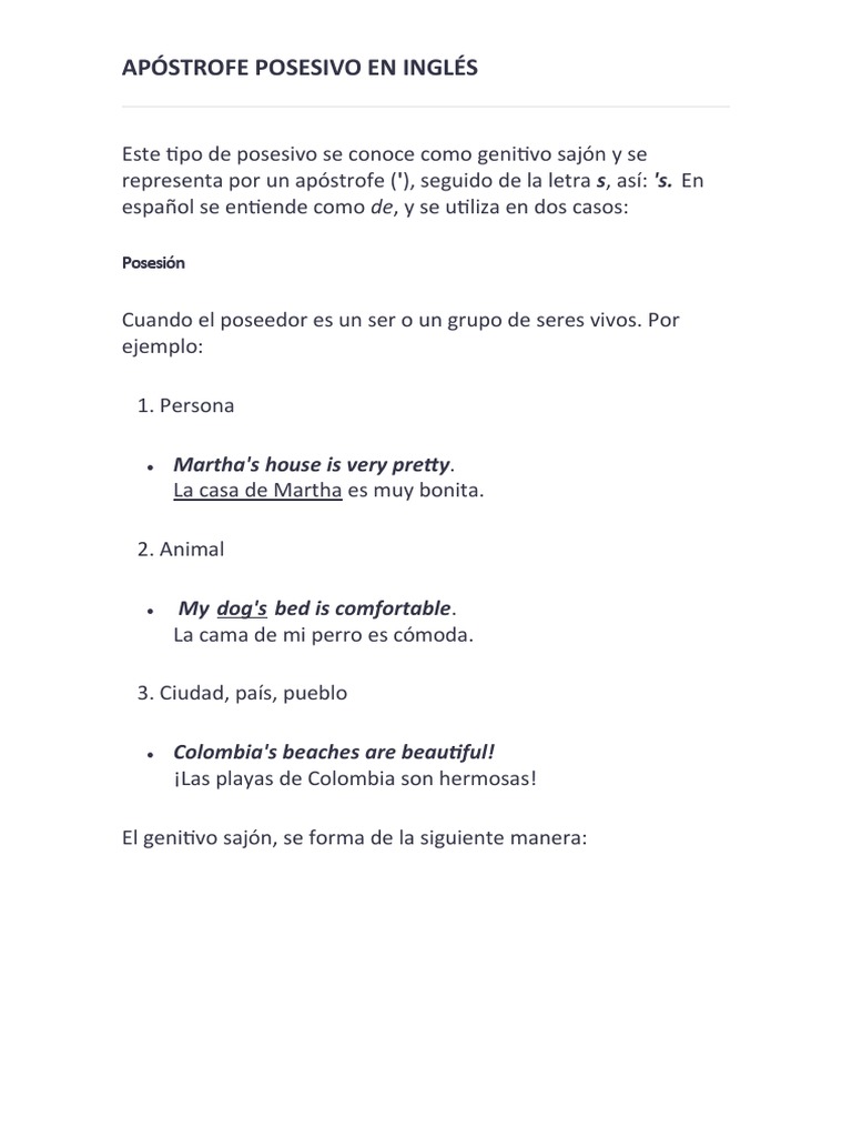 Apóstrofe Posesivo en Inglés | PDF